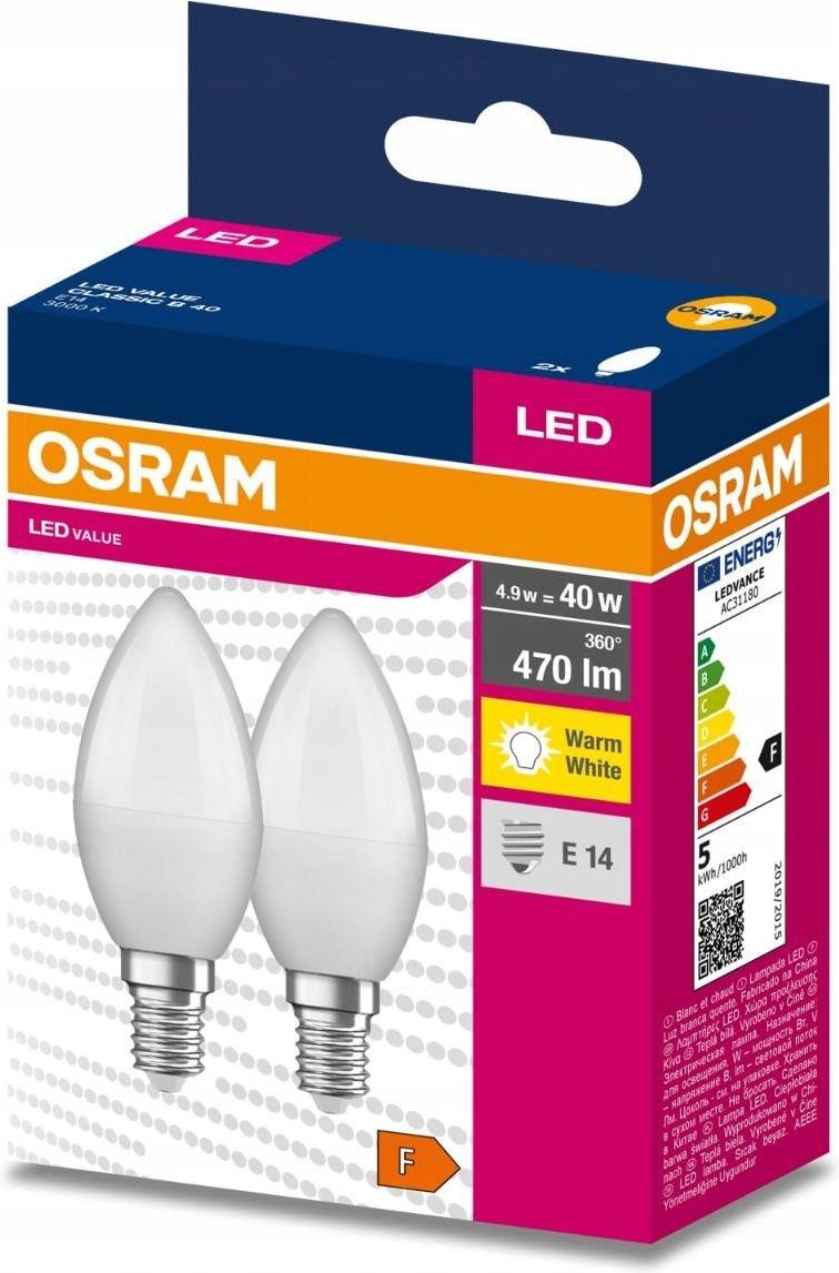 Osram 2 X Świeczka Led Value 4.9W 40W 3000K E14 (OSRVALU7209) - Opinie i atrakcyjne ceny na Ceneo.pl