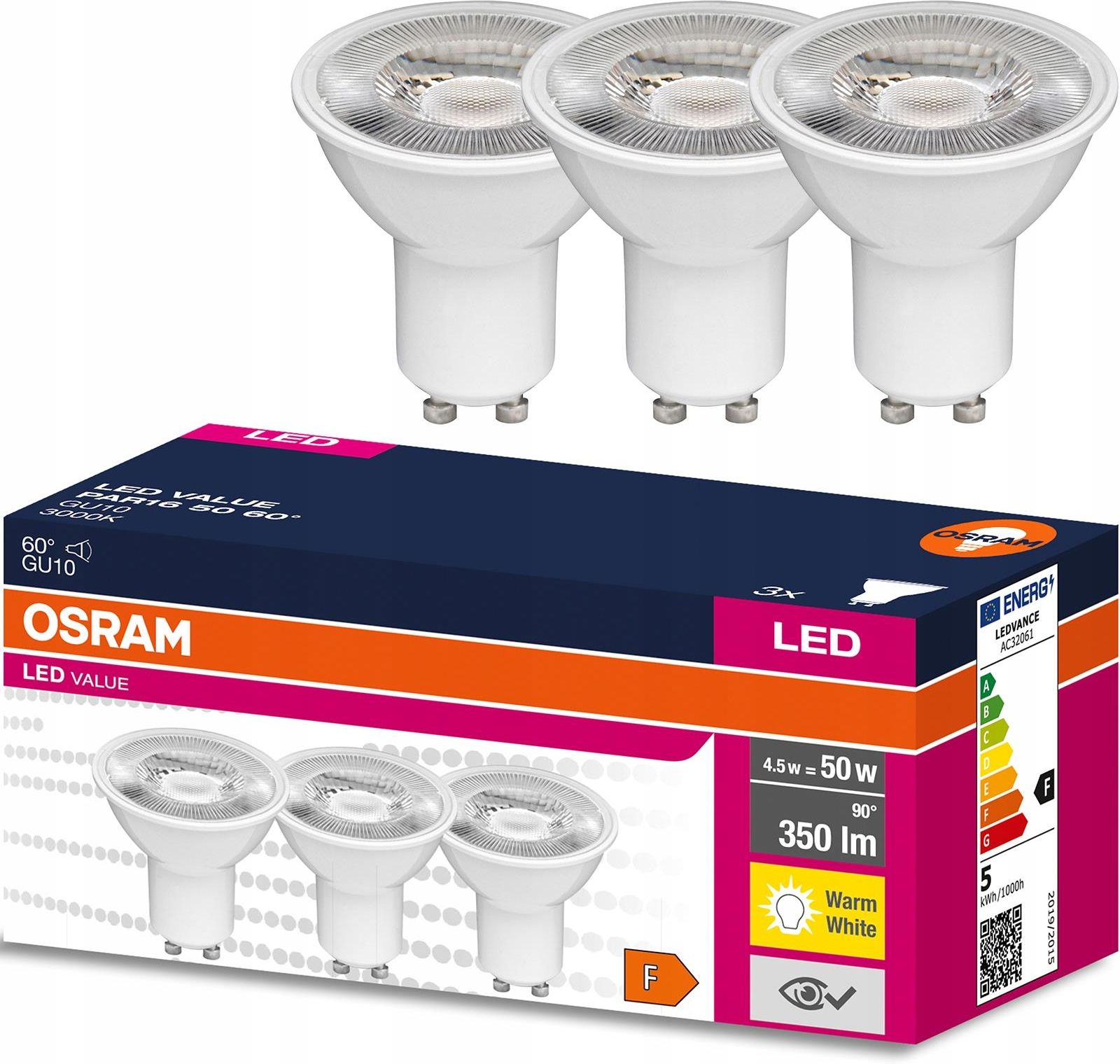 Osram 3x Żarówka Led Gu10 4 5w 50w 350lm 3000k 60° 4058075600096