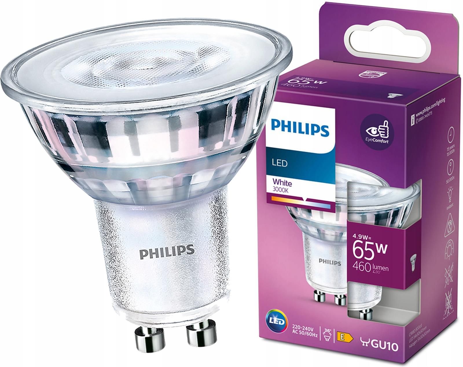 Philips Żarówka Led Gu10 4,9W 65W 460Lm 3000K 36 ...