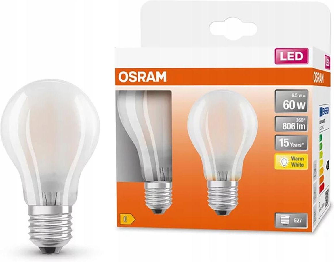 Osram 2X Żarówka Led A60 E27 6,5W 60W 806Lm 2700K (LEDSTARCLAGLFR60NONDIM65W) - Opinie i ...