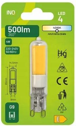 Inq Żarówka Led G9 230V 4W 42W Nw 4000K 500Lm (ELTG090NW) - Opinie i ...