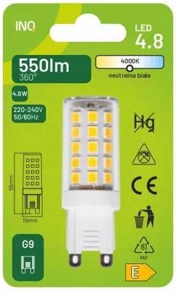 Inq Żarówka Led G9 230V 4,8W 45W Nw 4000K 550Lm (ELTG040NW) - Opinie i ...