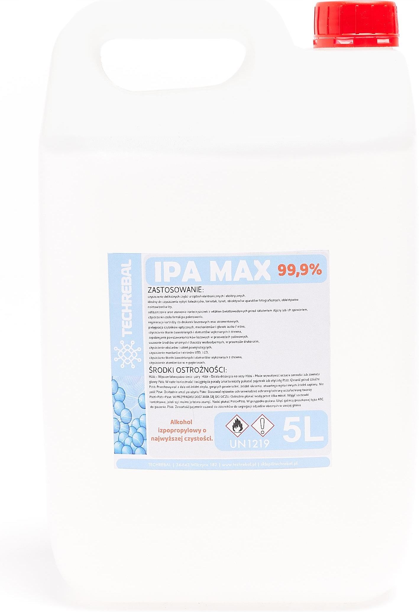 Techrebal Ipa Max 5L Alkohol Izopropylowy 99,9% - Opinie i ceny na Ceneo.pl