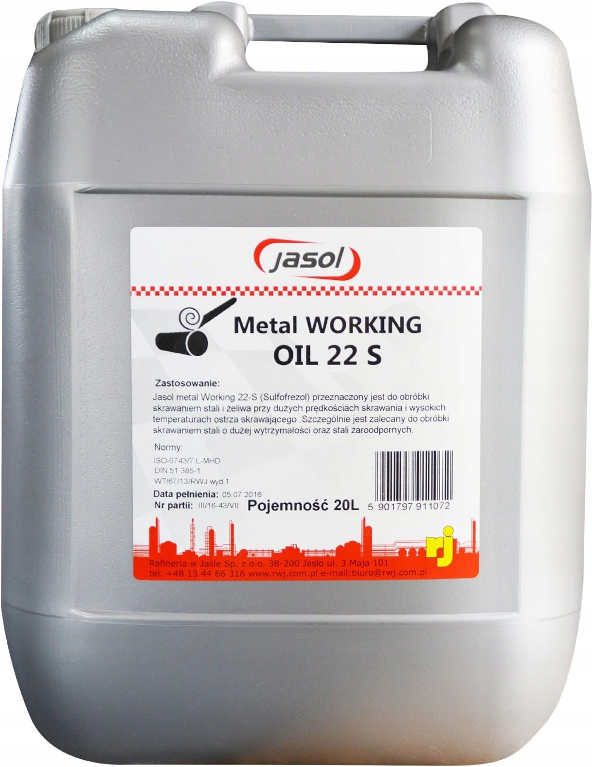 Jasol Olej Sulfofrezol Do Obróbki Metalu 22S 20L - Opinie i ceny na Ceneo.pl