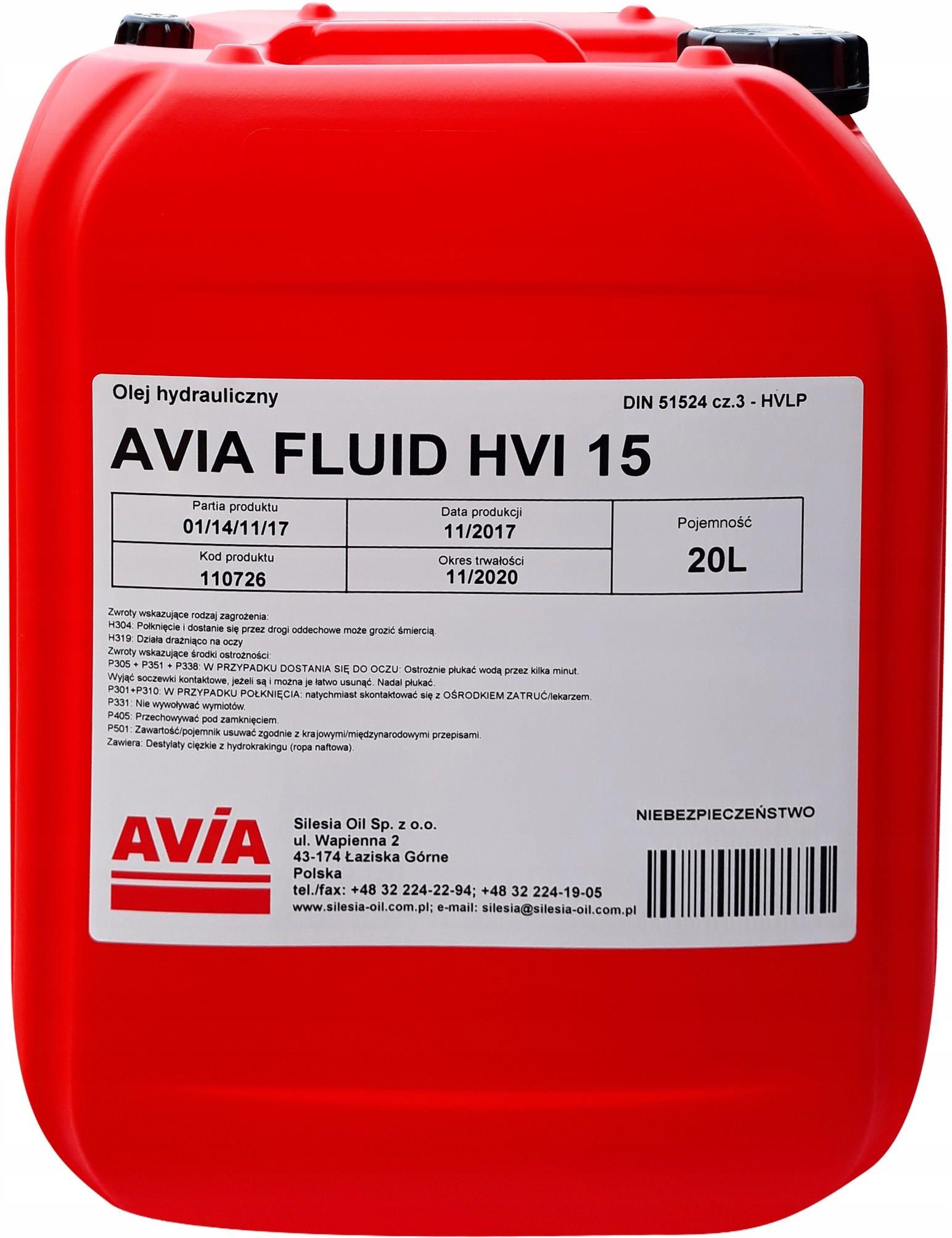 Olej Hydrauliczny Avia Fluid Hvi 15 20L - Opinie i ceny na Ceneo.pl
