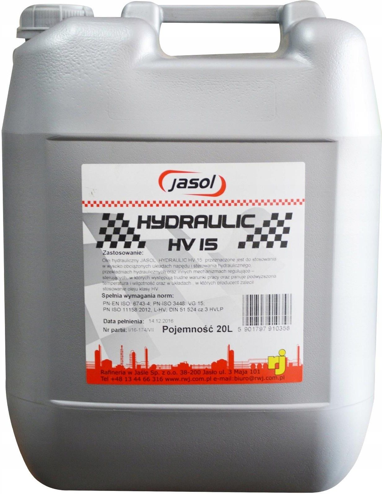 Jasol Olej Hydrauliczny Din 51 524 Cz.3 Hvlp Vg15 20L - Opinie i ceny na Ceneo.pl