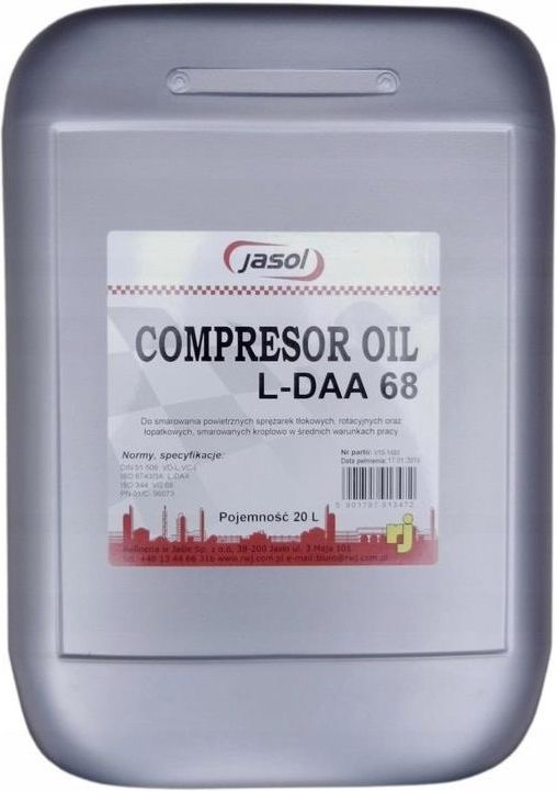 Jasol Compressor Oil L-Daa 68 Olej Sprężarkowy 20L - Opinie i ceny na Ceneo.pl