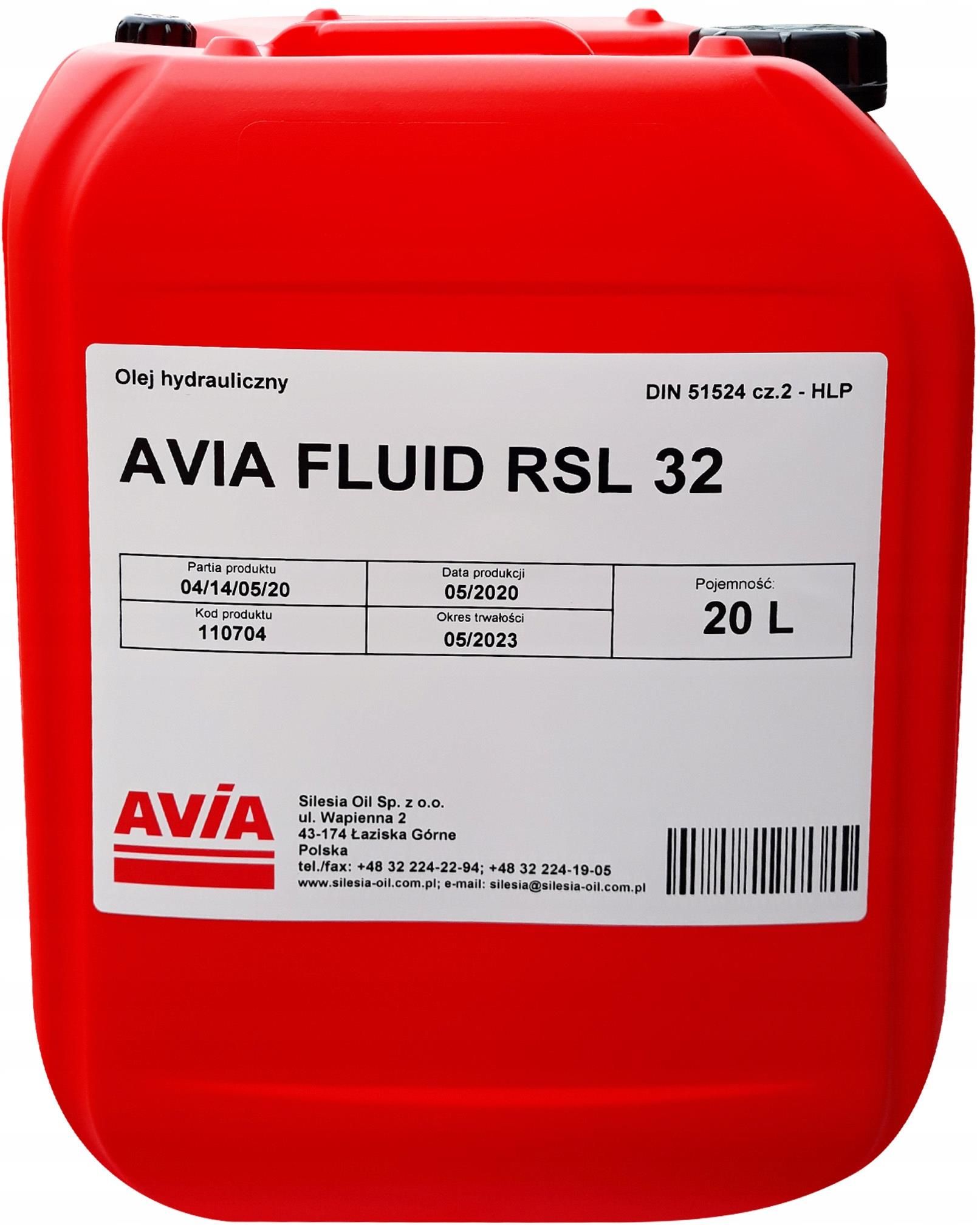 Olej Hydrauliczny Avia Fluid Rsl 32 20L - Opinie i ceny na Ceneo.pl
