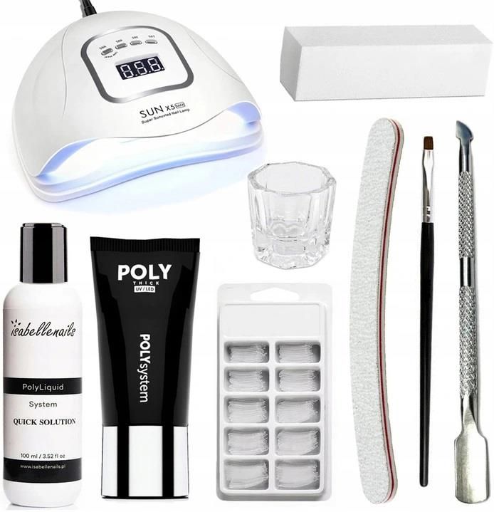 POLY SYSTEM AKRYLOŻEL POLYGEL FLEXY ŻEL ZESTAW LAMPA FORMY ...
