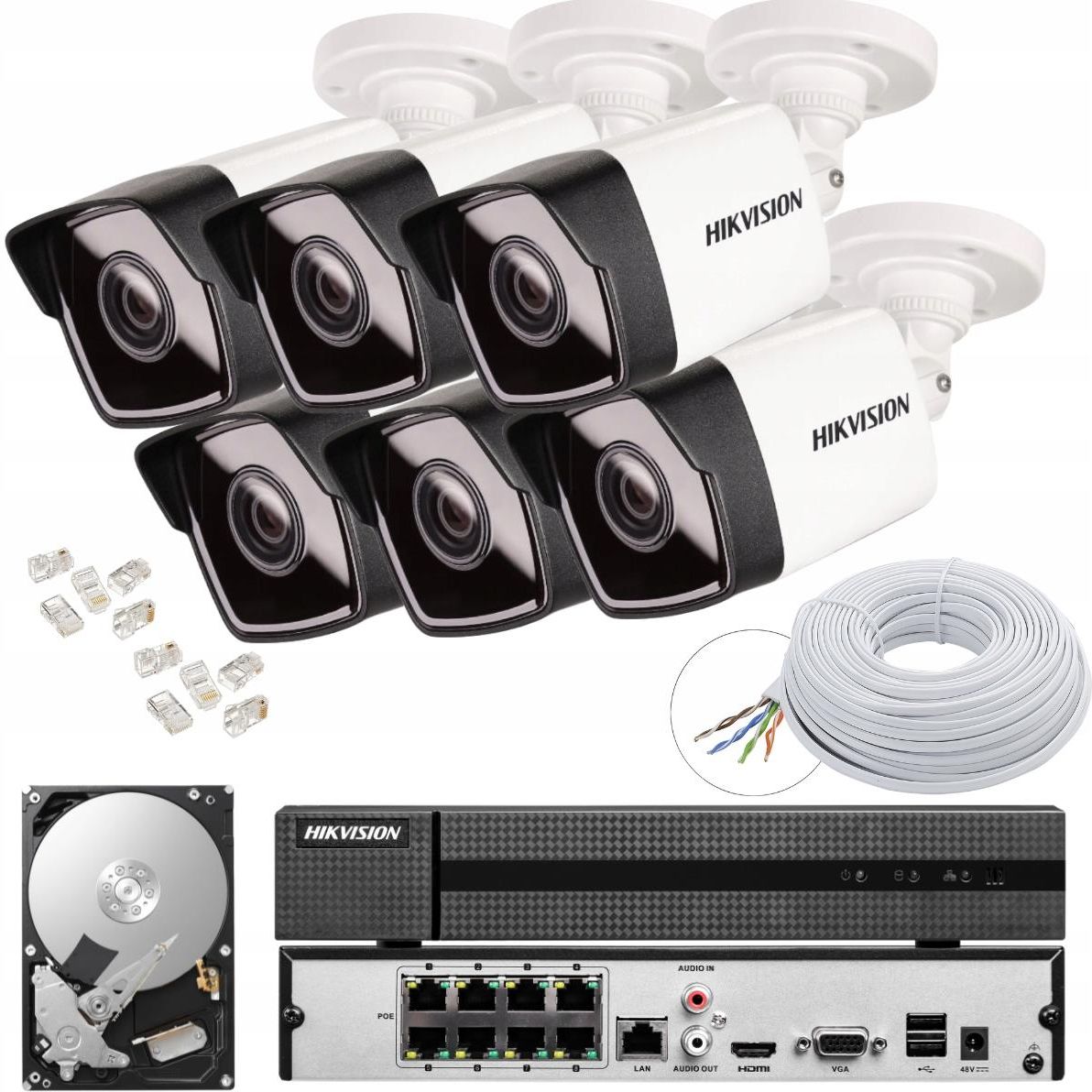 Zestaw do monitoringu HIKVISION MONITORING NA 6 KAMER IP IPOE 4MP ...