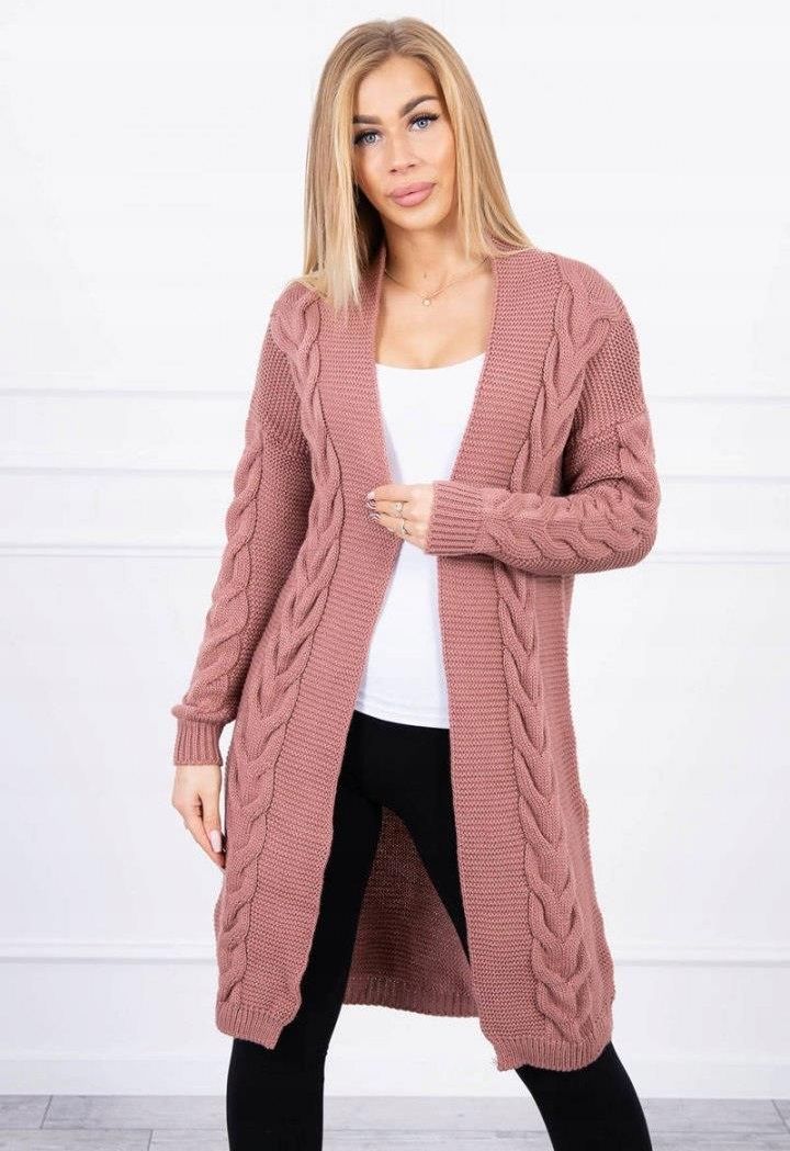 Sweter Kardigan splot warkocz ciemny różowy - Ceny i opinie - Ceneo.pl