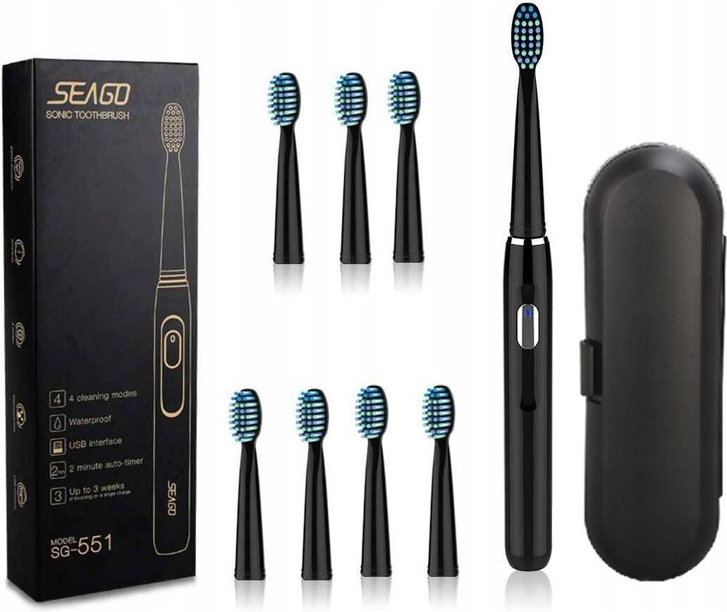 Szczoteczka elektryczna Seago SG-551 Black + 8 Końcówek - Opinie i ceny na Ceneo.pl