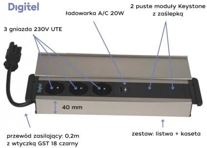 Gniazdo elektryczne Digitel Slim Cover Zestaw 6m B/Sb/Sb 3x Ute DG8082 ...