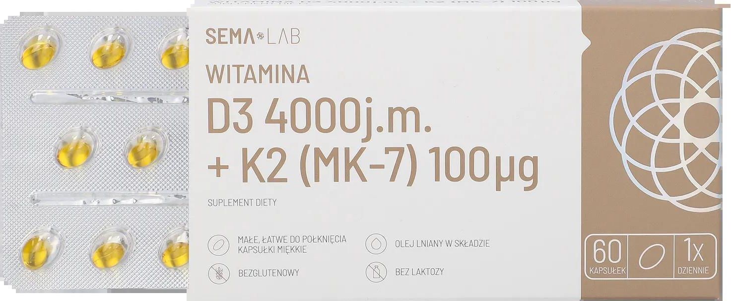 Sema Lab Witamina D3 4000 J.M + K2 Mk-7 100 µg 60kaps. Miękkich ...