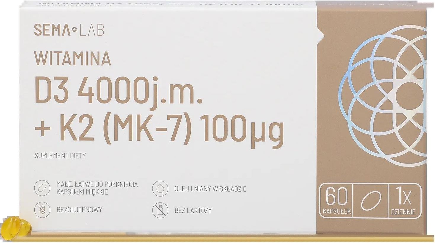 Sema Lab Witamina D3 4000 J.M + K2 Mk-7 100 µg 60kaps. Miękkich ...