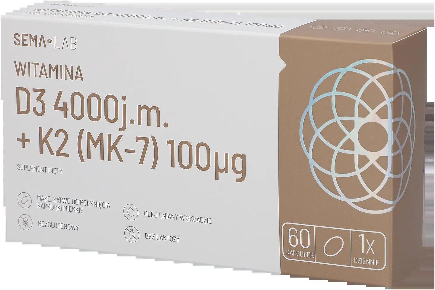 Sema Lab Witamina D3 4000 J.M + K2 Mk-7 100 µg 60kaps. Miękkich ...