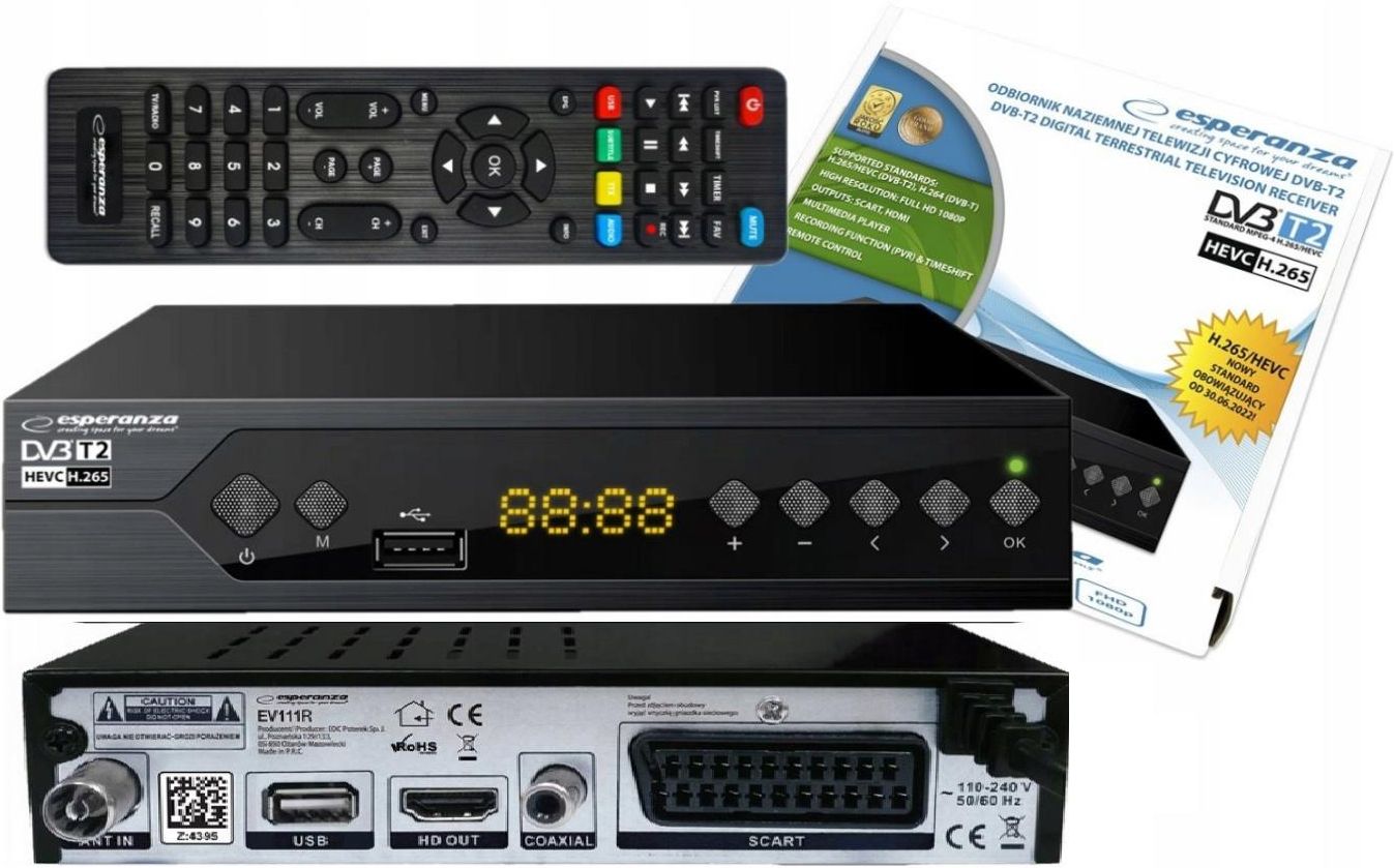 Esperanza Tuner Dekoder Cyfrowy Tv Hd Dvb-T2 Hdmi H.265 Hevc (H265PRO ...