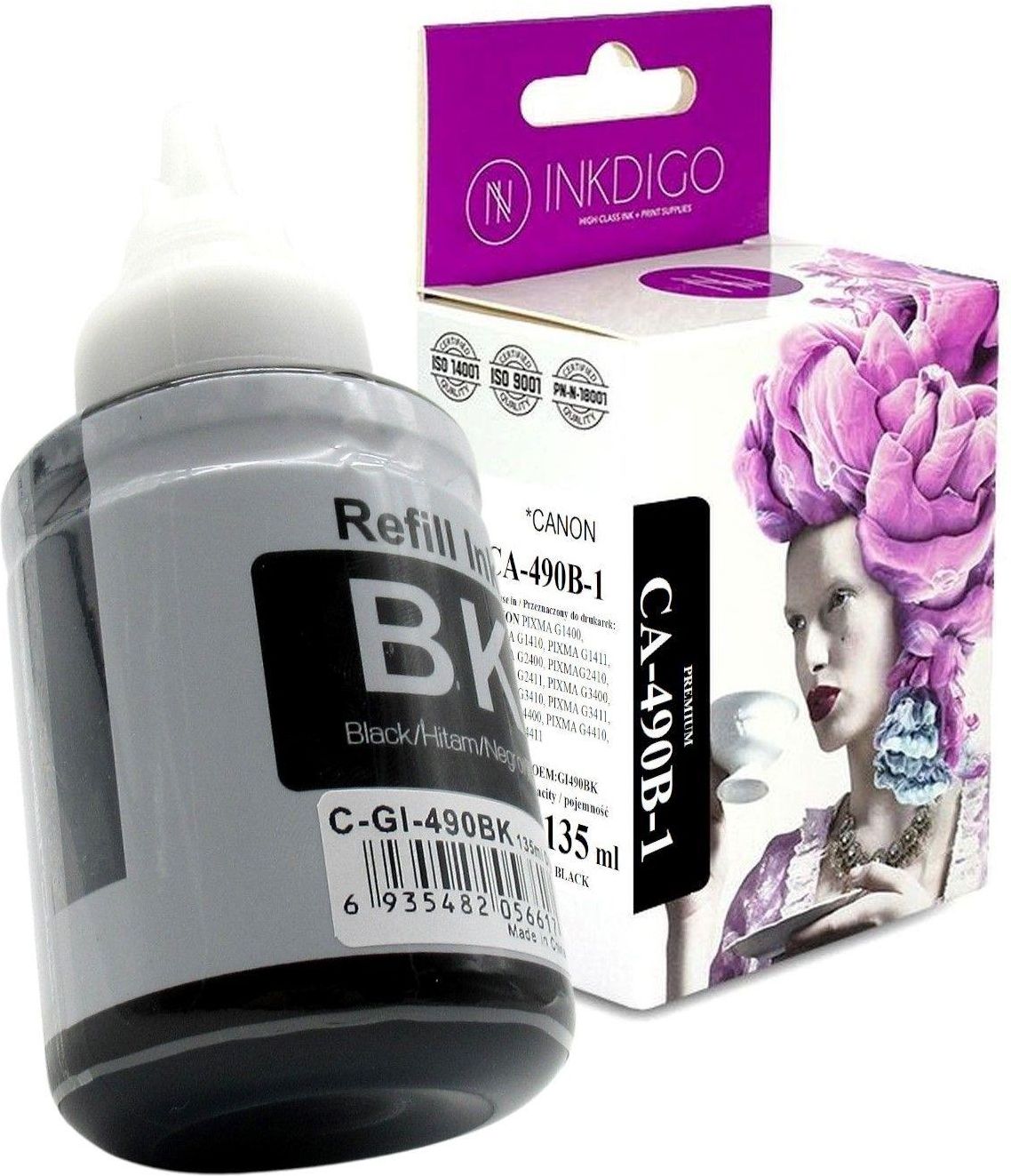 Tusz INKDIGO GI-490BK zgodny tusz do CANON PIXMA G1400 G2200 G2400 ...