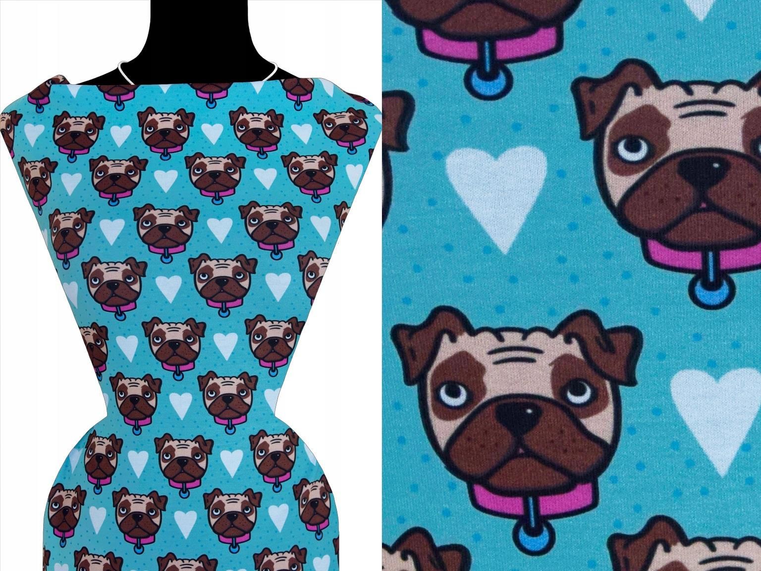 Dzianina dresowa, dresówka, psy, mopsy, turkus - Ceny i opinie - Ceneo.pl