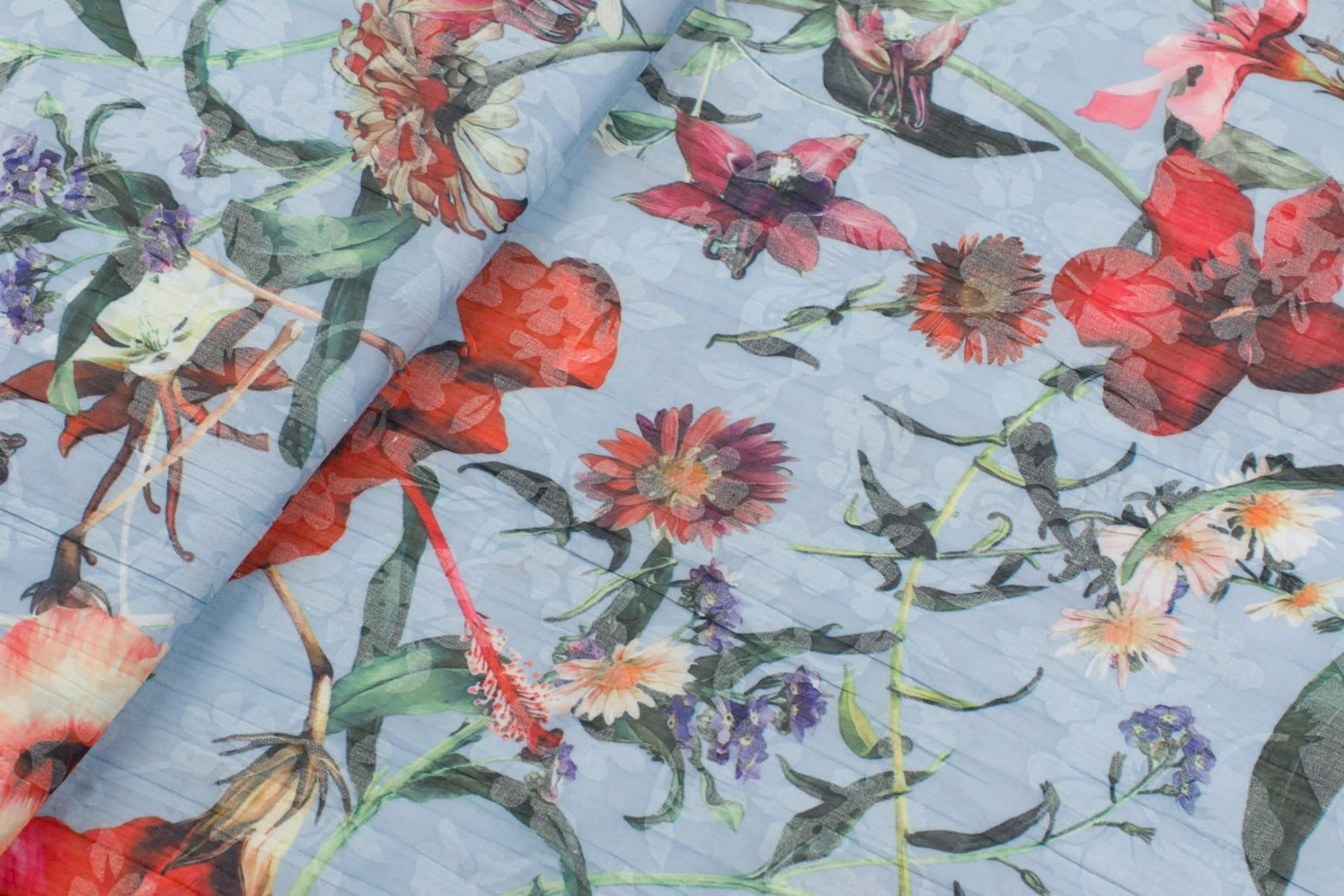 Tkanina popelina gnieciona kwiaty, tło kolor siny - Ceny i opinie ...