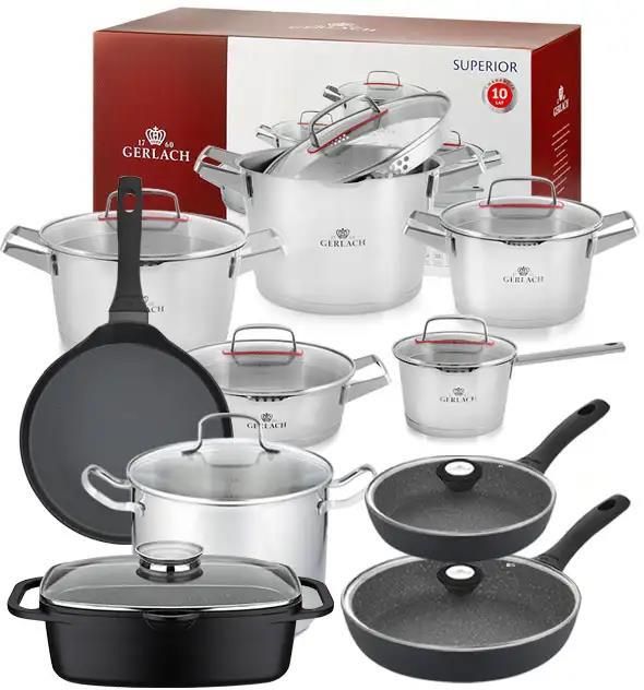 Gerlach Superior Komplet Garnki Z Pokrywkami 10 El + Patelnie Granitex ...