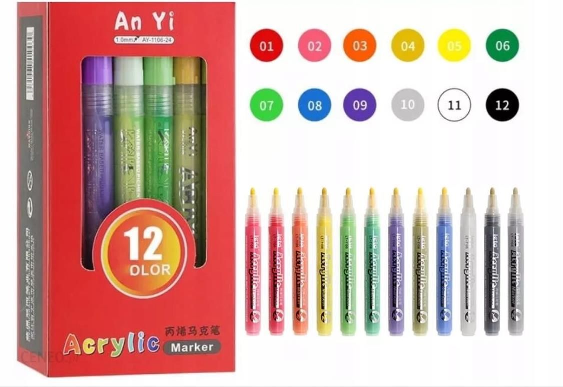 Pisaki Flamastry Mazaki Akrylowe Markery 12Szt - Ceny i opinie - Ceneo.pl