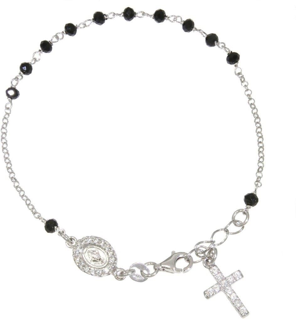 Różaniec srebrny - bransoletka na rękę, dziesiątka onyx + cyrkonie, 3,8 ...
