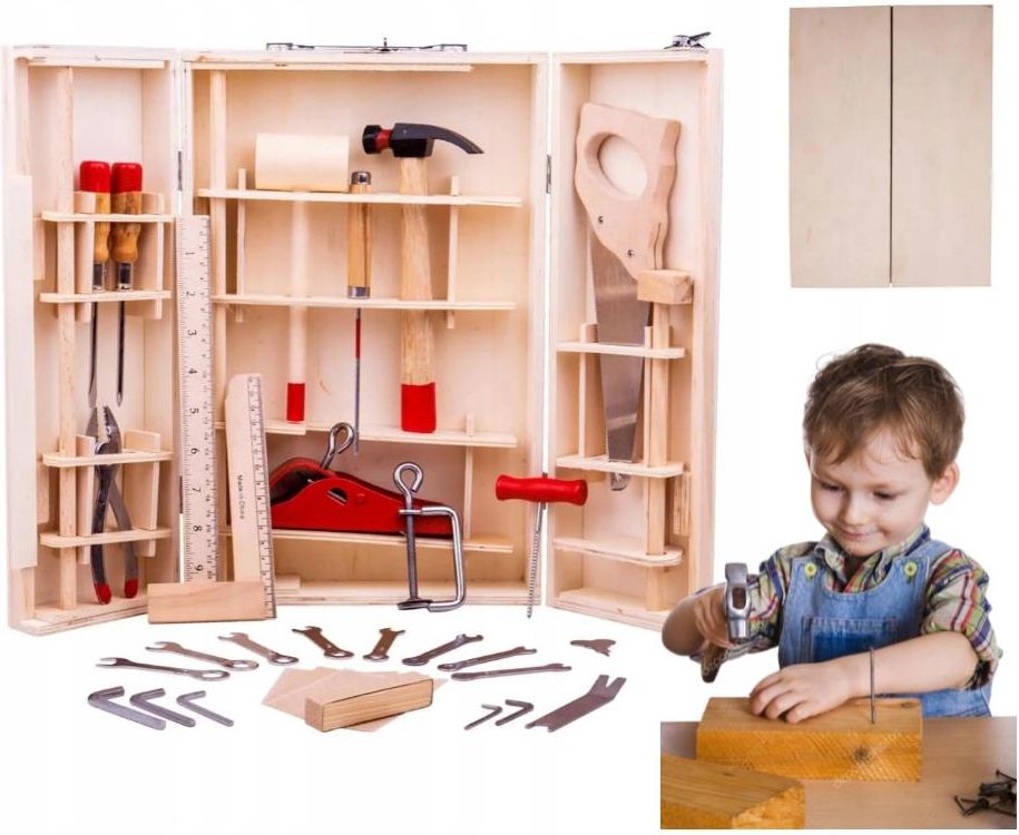 Zabawka 4Kidz Skrzynka Narzędzia Drewniany Zestaw Majsterkowicza - Ceny ...