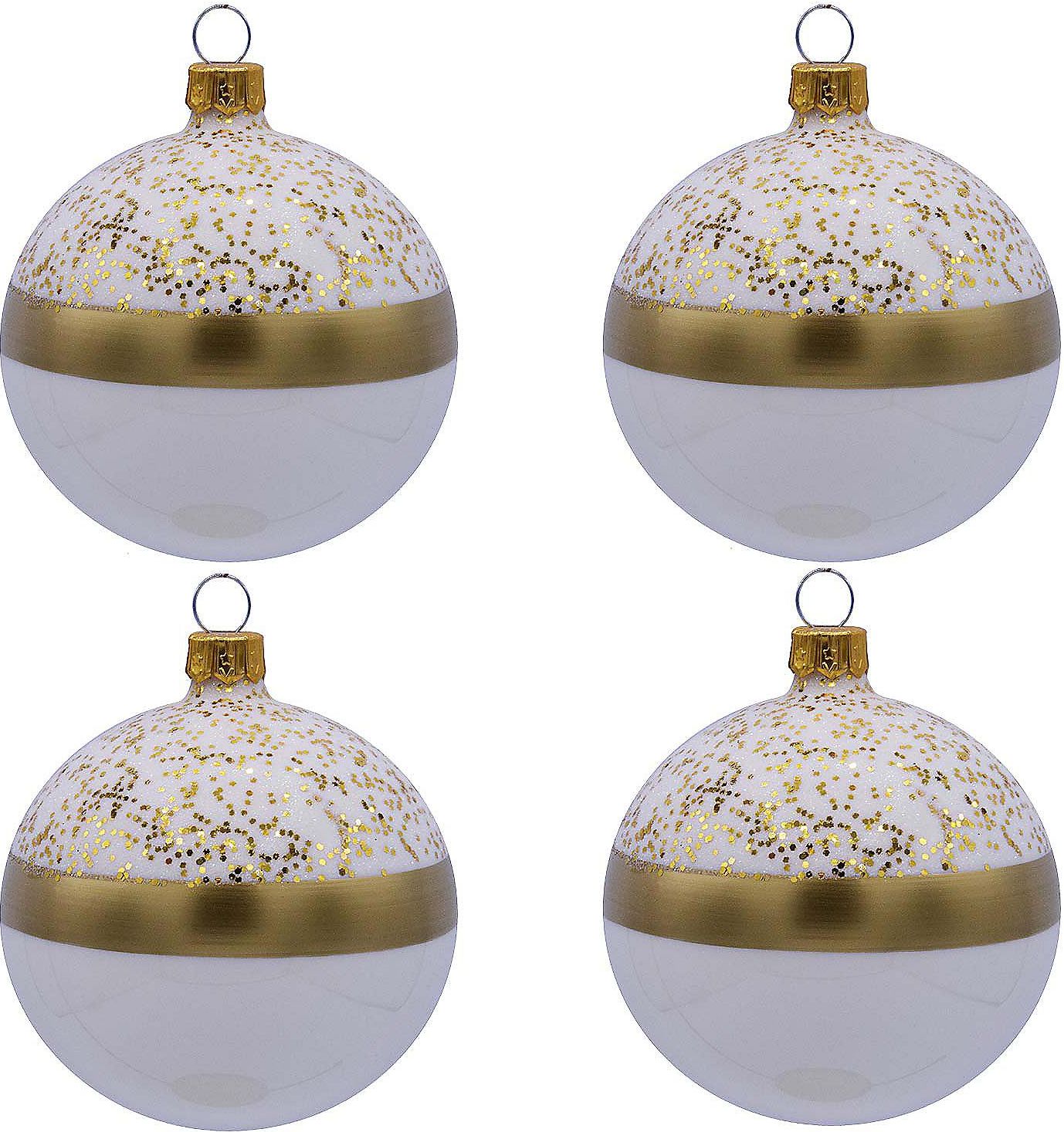Vitbis Zestaw 4 Bombek Szklanych 8 Cm, Dekorowane, Biało Złote ...