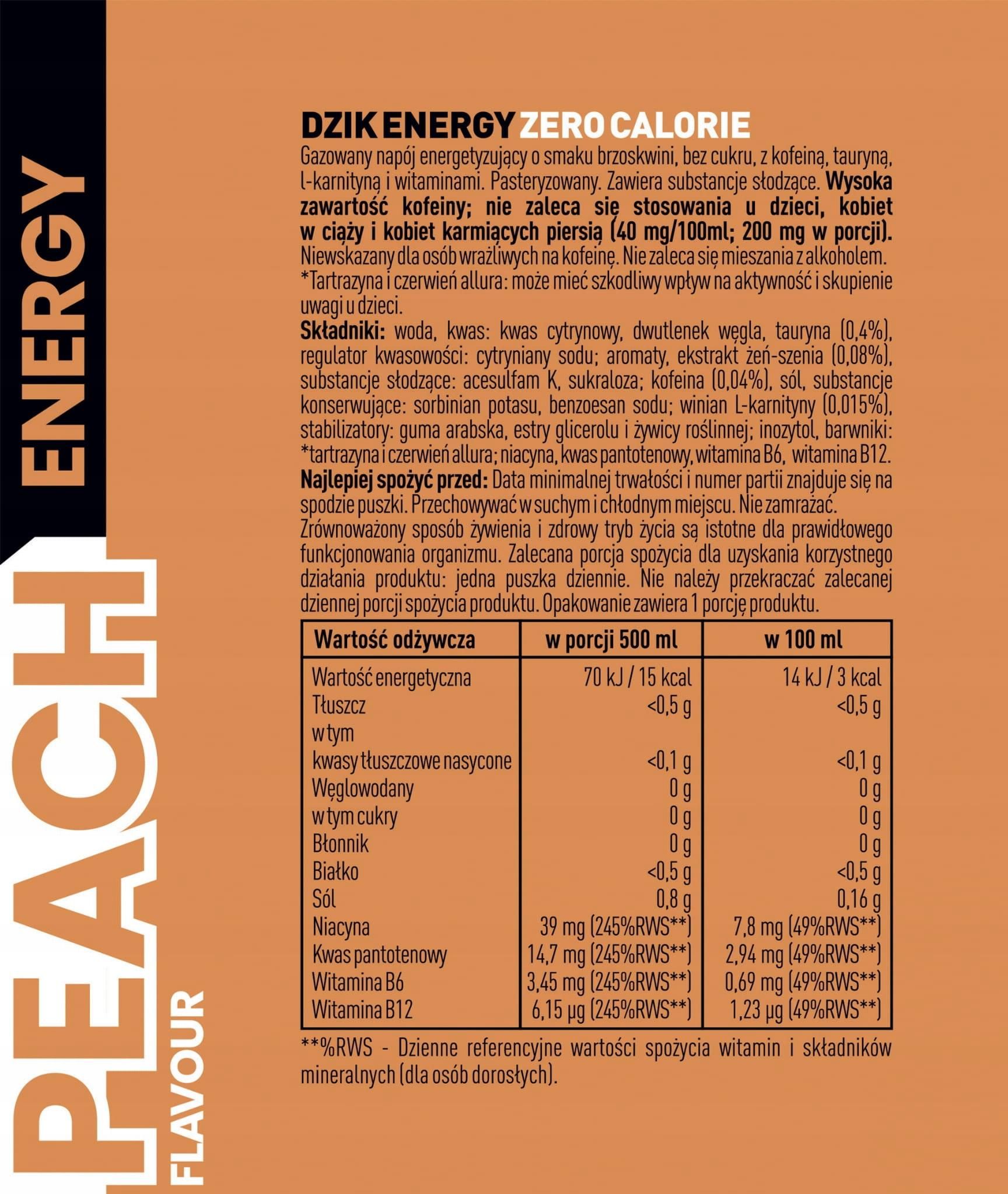 Wk Dzik Energetyki Peach Bez Kalorii 500ml 24Szt. - Ceny i opinie - Ceneo.pl