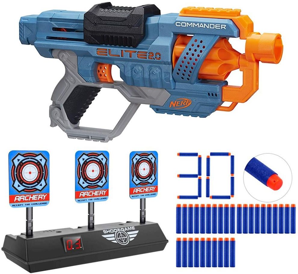 Nerf Elite 2.0 Commander E9485 + Elektroniczna Tarcza 30 Strzałek ...