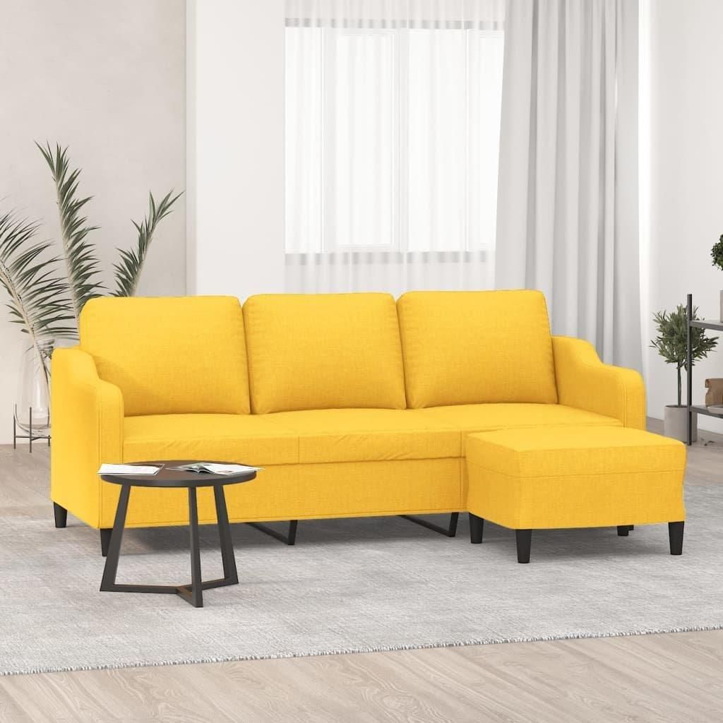 Vidaxl 3 Osobowa Sofa Z Podnóżkiem, Jasnożółty, 180 Cm, Tkaniną ...