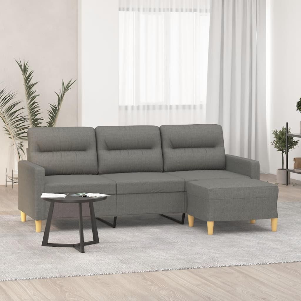 Vidaxl 3 Osobowa Sofa Z Podnóżkiem, Ciemnoszary, 180 Cm, Tkaniną ...