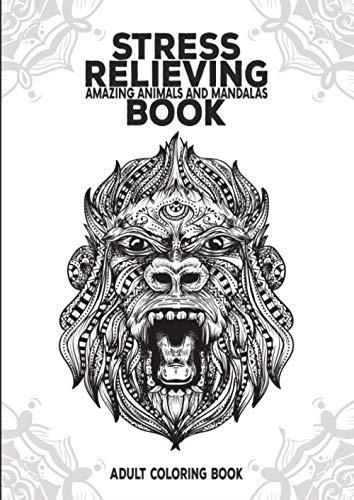 Stress Relieving Book Amazing Animals and Mandalas Adult Coloring Book ...