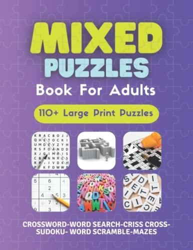 Mixed Puzzle Book For Adults , 110+ Large Print Activity Book: Word ...