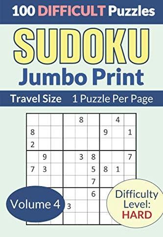 Sudoku Jumbo Print: Travel Size Book with 100 Puzzles - 1 Sudoku Puzzle ...