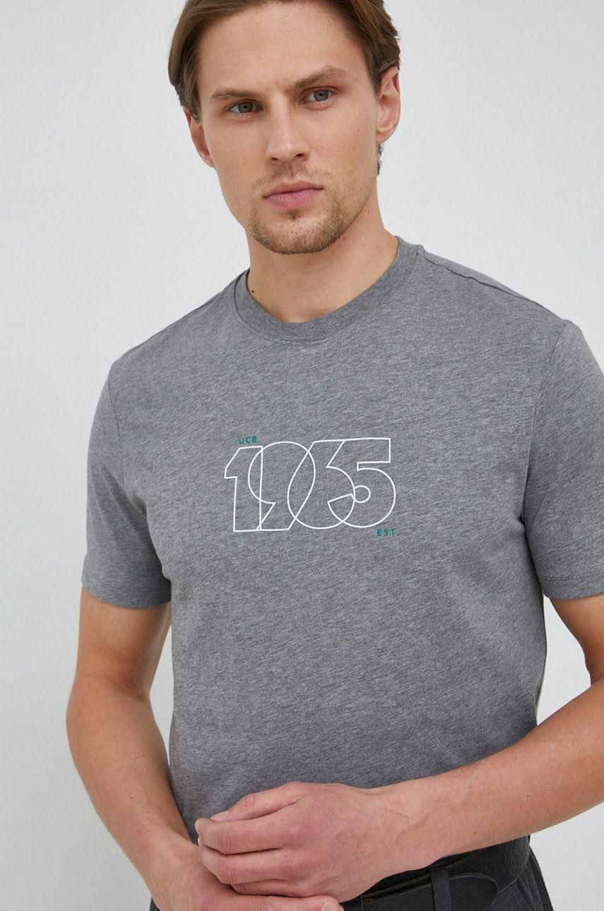 United Colors of Benetton t-shirt bawełniany kolor szary z nadrukiem ...