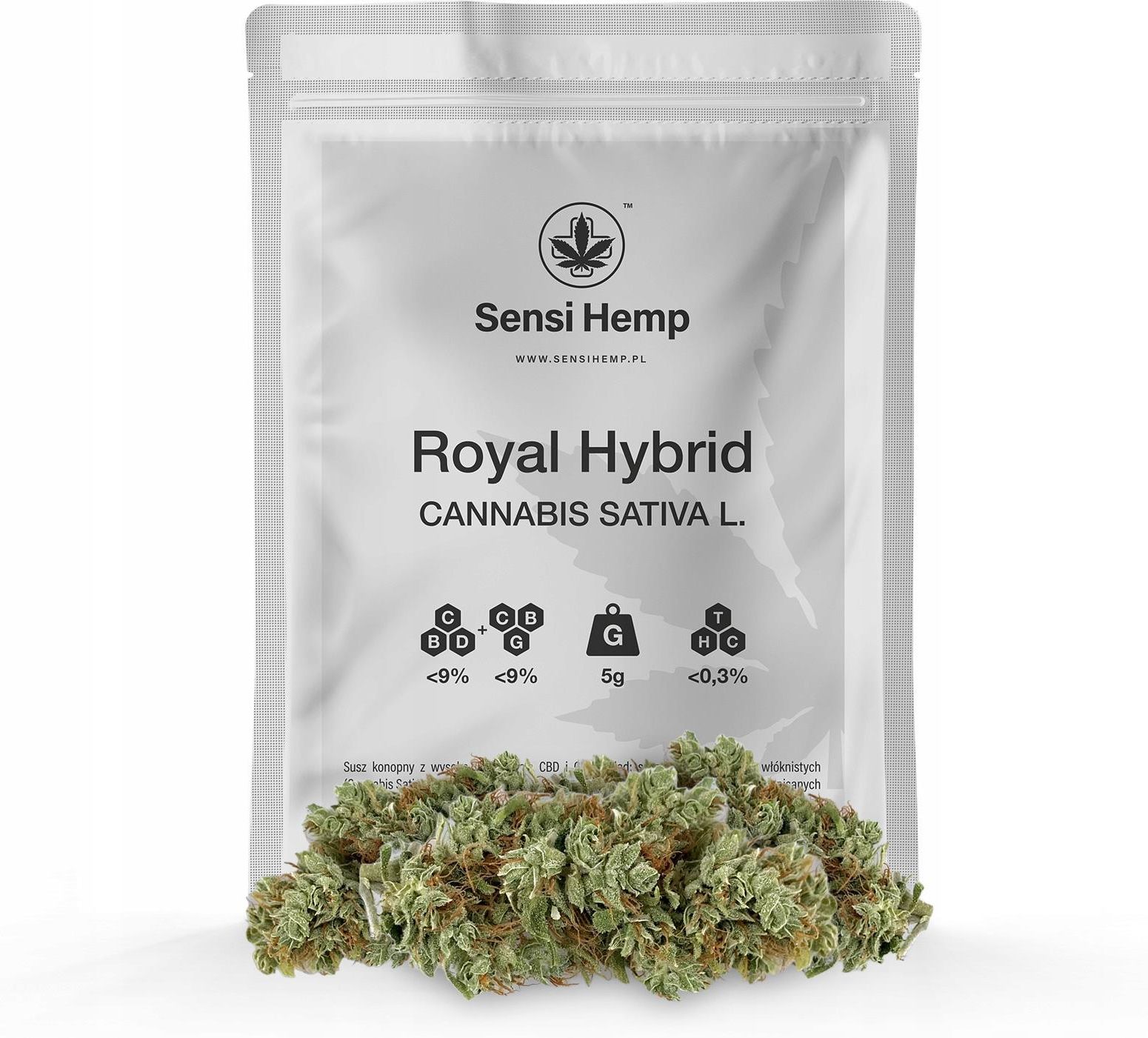 Preparat medycyny naturalnej Sensi Hemp Susz Kwiaty Konopi Royal Hybrid CBD 9% CBG 9% 5G ...