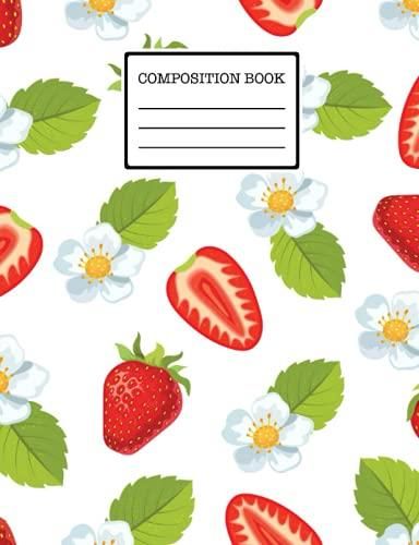 Independently Published Strawberries Composition Book: Kawaii Kitty Wide Ruled Lined Journal - 7 ...