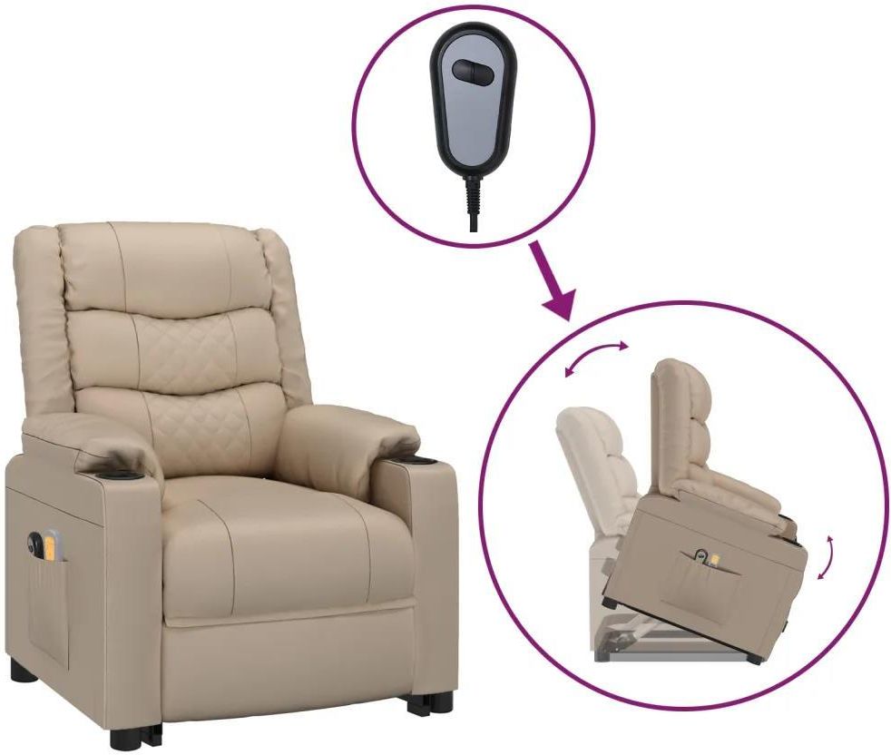 Vidaxl Podnoszony Fotel Masujący Cappuccino Sztuczna Skóra 13452 ...