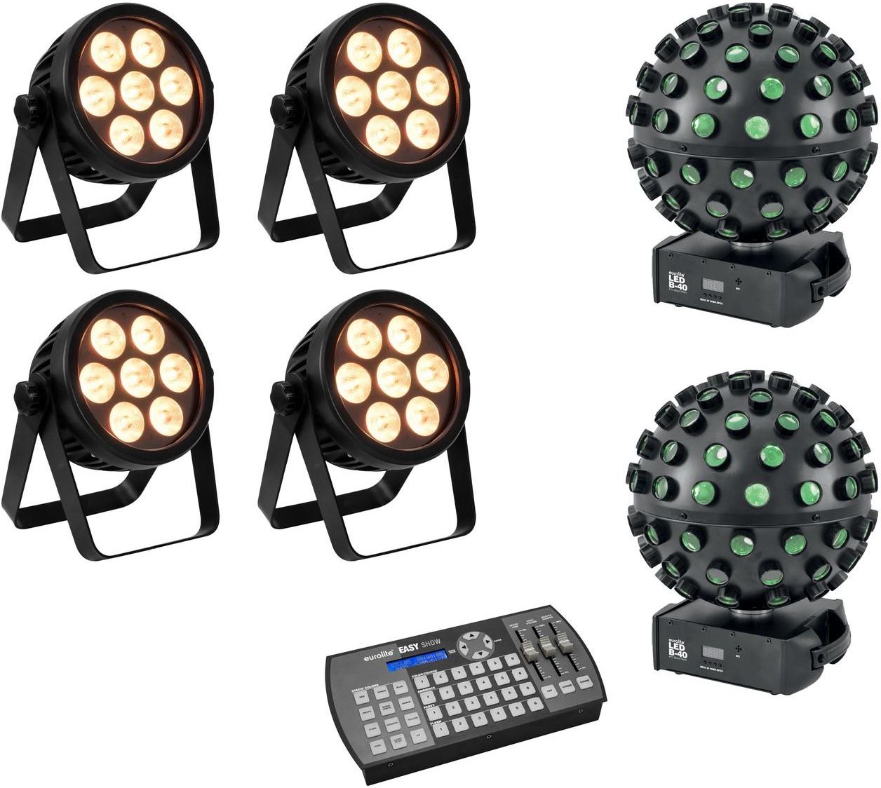 EUROLITE Set 4x LED 7C-7 Silent Slim Spot + 2x LED B-40 HCL + Easy Show ...