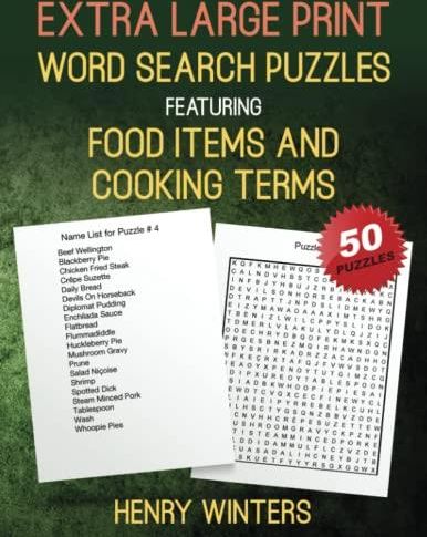 Extra Large Print Word Search Puzzles Featuring Food Items And Cooking ...