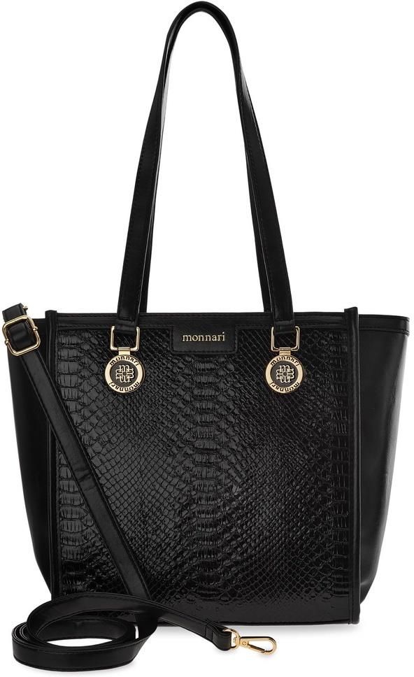 ELEGANCKA TORBA DAMSKA MONNARI LAKIEROWANA TOREBKA SHOPPER Z TŁOCZONYM PANELEM WZÓR SKÓRY ...