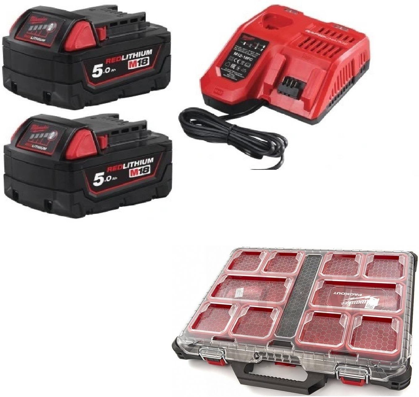 Milwaukee zestaw zasilający 18V 2x5,0Ah Li-Ion M18B5 z ładowarką M12 ...