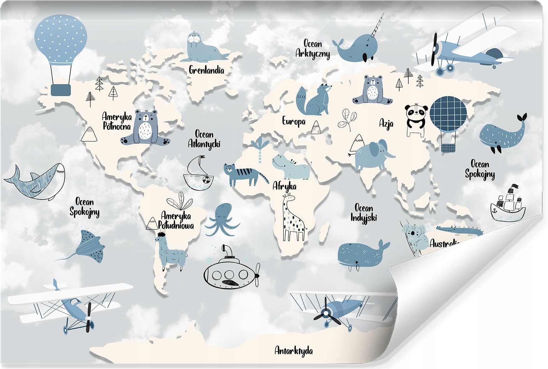 Muralo Fototapeta Mapa Świata Zwierzątka Chmury 135x90 - Opinie i ceny na Ceneo.pl