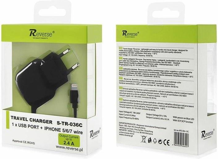 Ładowarka Sieciowa Reverse Str-036C Usb + Kabel Lightning 2.4A Czarny ...