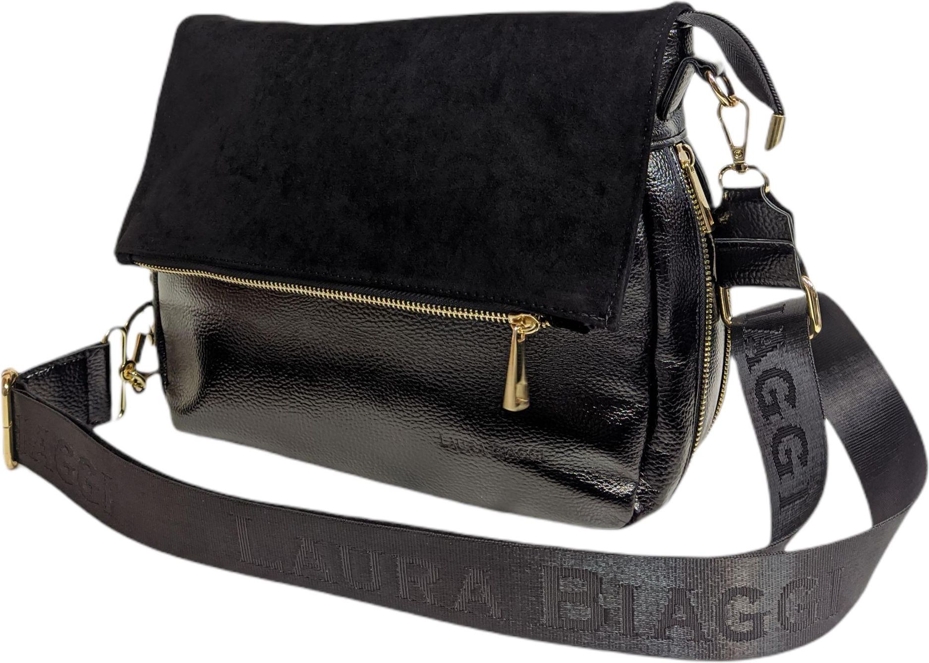 Torebka damska listonoszka Laura Biaggi Torba polska czarna + zamsz lakier - Ceny i opinie ...