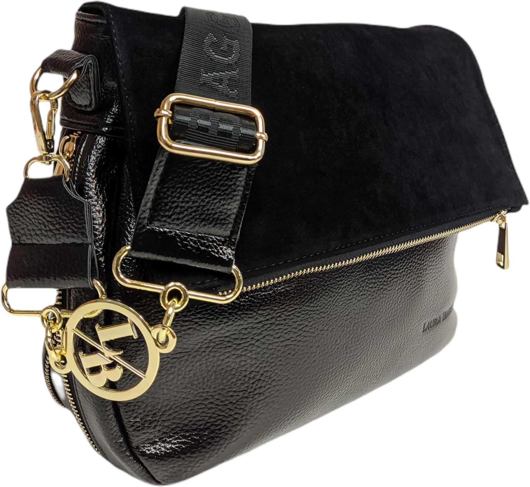 Torebka damska listonoszka Laura Biaggi Torba polska czarna + zamsz lakier - Ceny i opinie ...