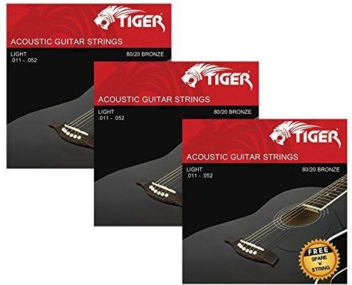 Struna TIGER Struny do gitary akustycznej, zestaw 3 super lekkie (11 ...