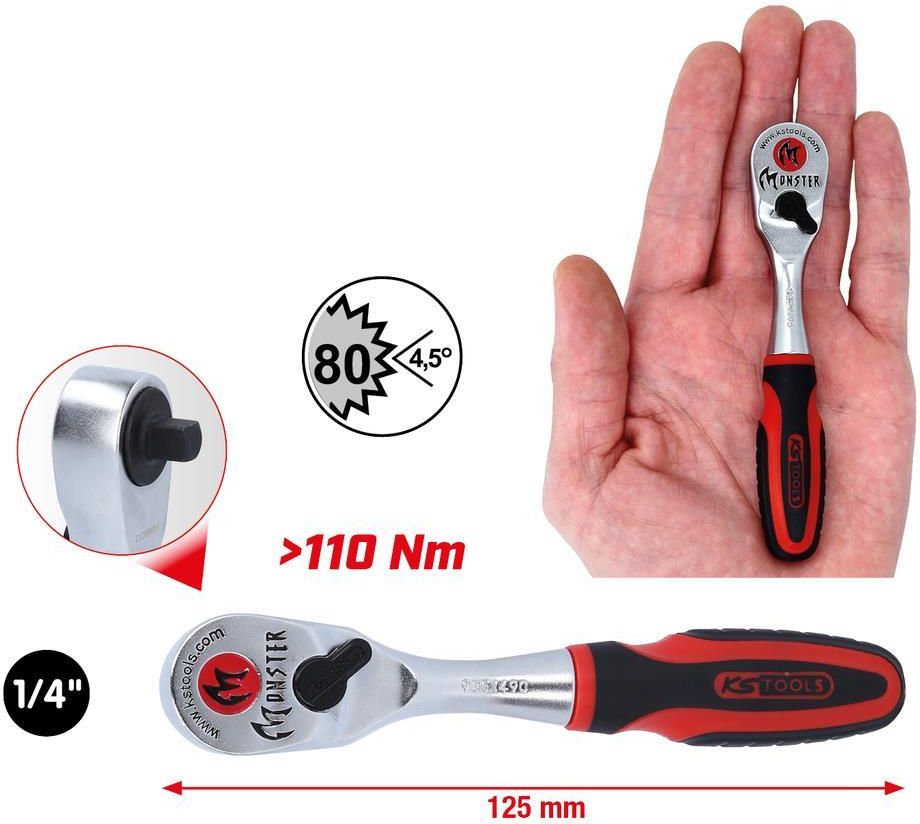 Ks Tools 1/4″ Monster Grzechotka Przełączająca 80 Zębów 9351490 ...